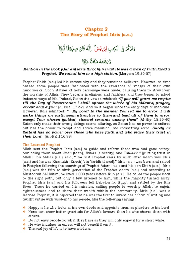 The Story of Prophet Idris (a.s.) | PDF | Enoch (Ancestor Of Noah ...