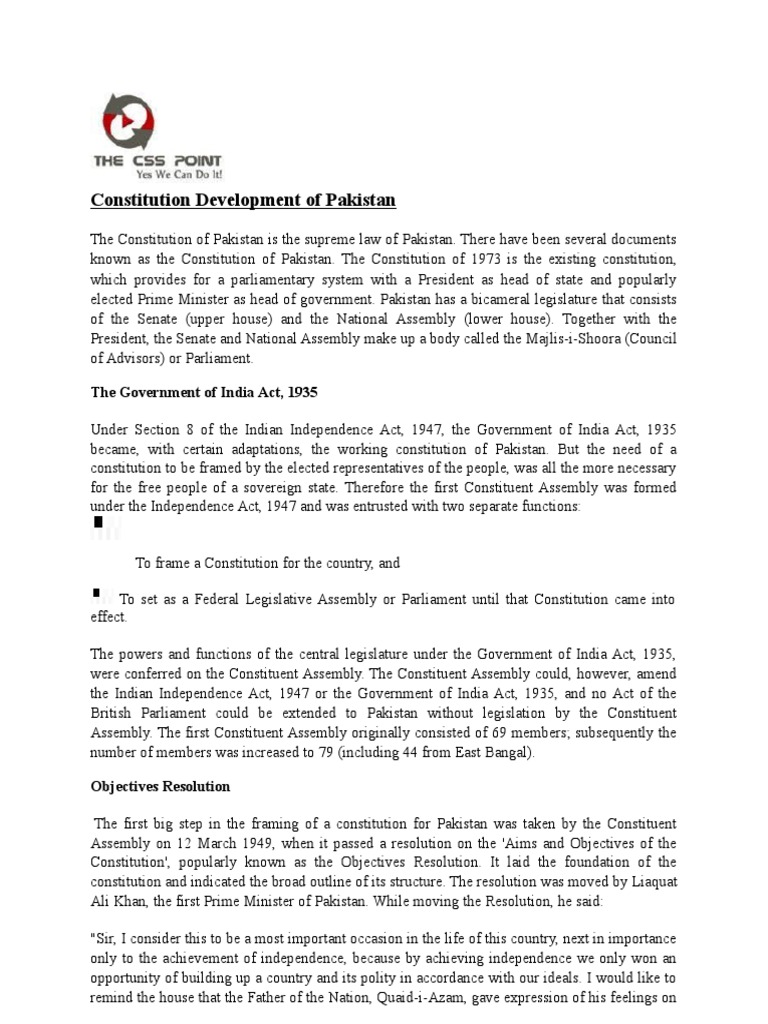 Constitution Development of Pakistan | PDF | Constitutional Law ...