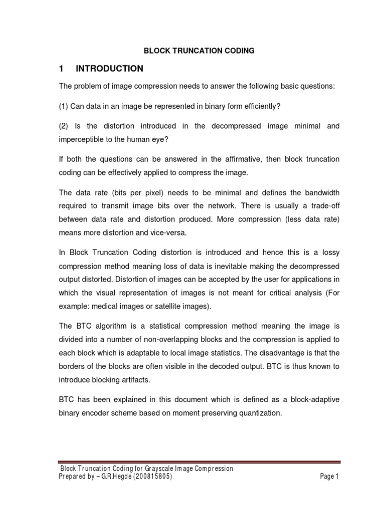 Block Truncation Coding for Image Compression | PDF | Data Compression | Matrix (Mathematics)