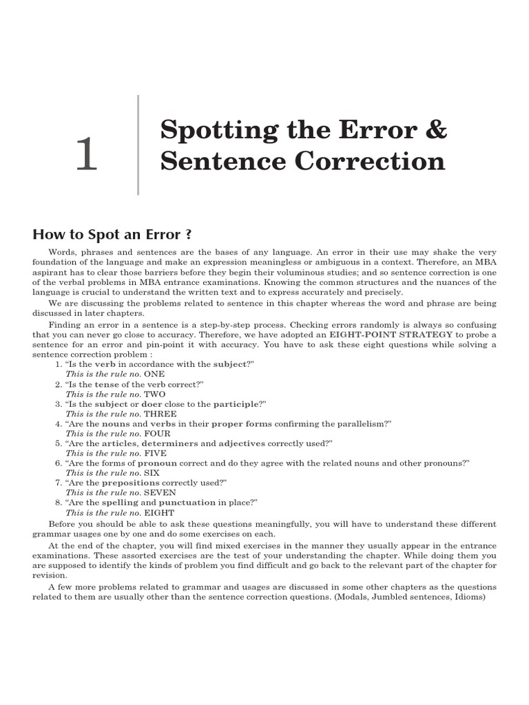 Error Spotting in Sentence Correction | PDF | Career & Growth