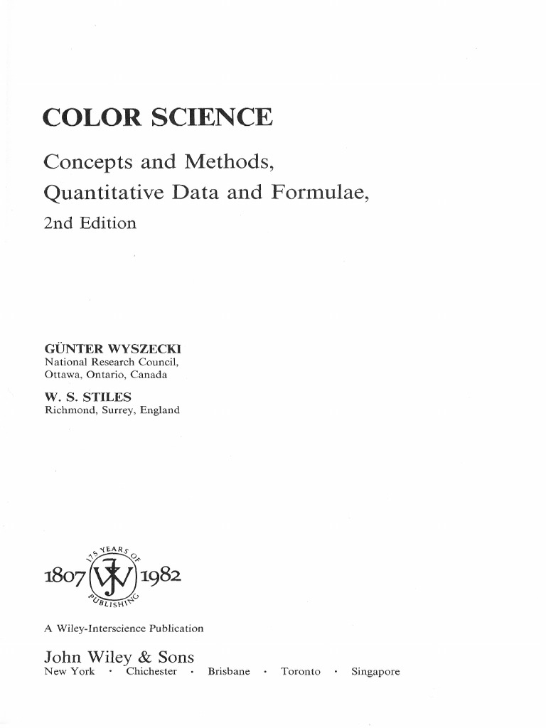Color Science: Concepts and Methods, Quantitative Data and Formulae ...