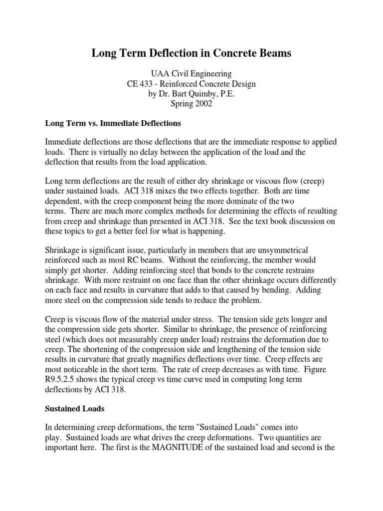 Long Term Deflection in Concrete Beams | PDF | Creep (Deformation ...
