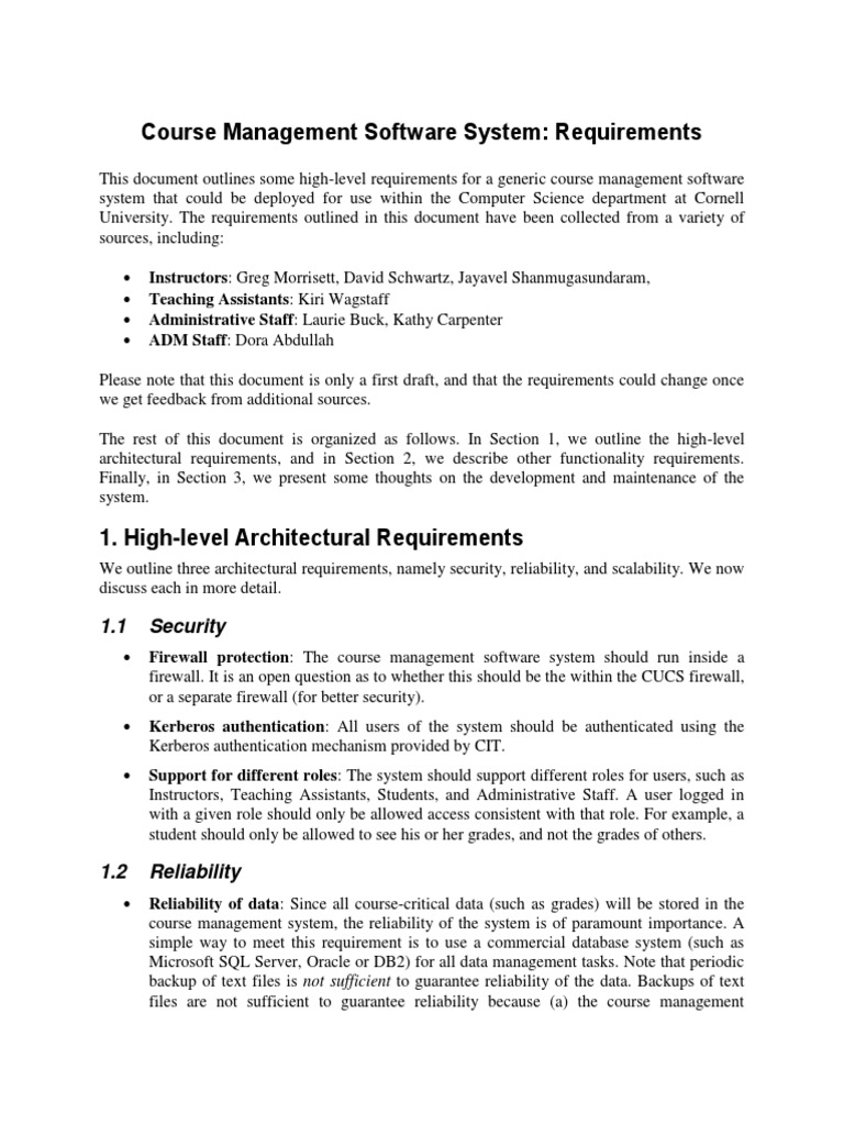 Course Management Software System | PDF | Scalability | Databases