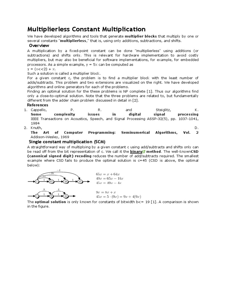 Multiplierless Constant Multiplication | PDF | Multiplication | Algorithms