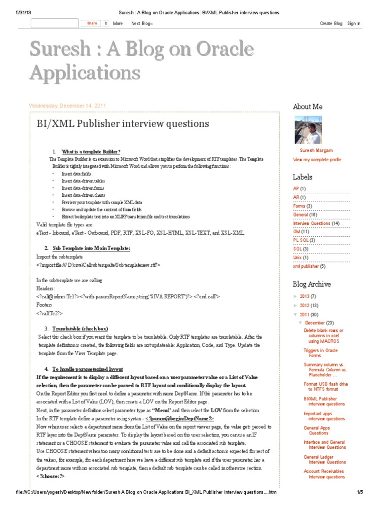 Oracle BI/XML Publisher Interview Q&A | PDF | Parameter (Computer Programming) | Xml