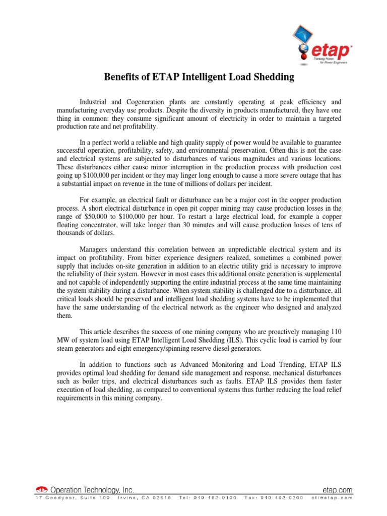 Benefits of ETAP Intelligent Load Shedding | PDF | Distributed Generation | Nature