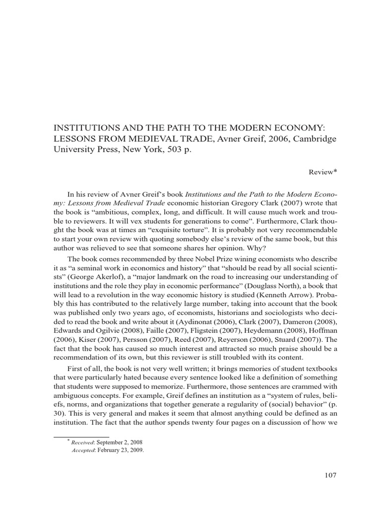 Institutions and The Path To The Modern Economy: LESSONS FROM MEDIEVAL ...