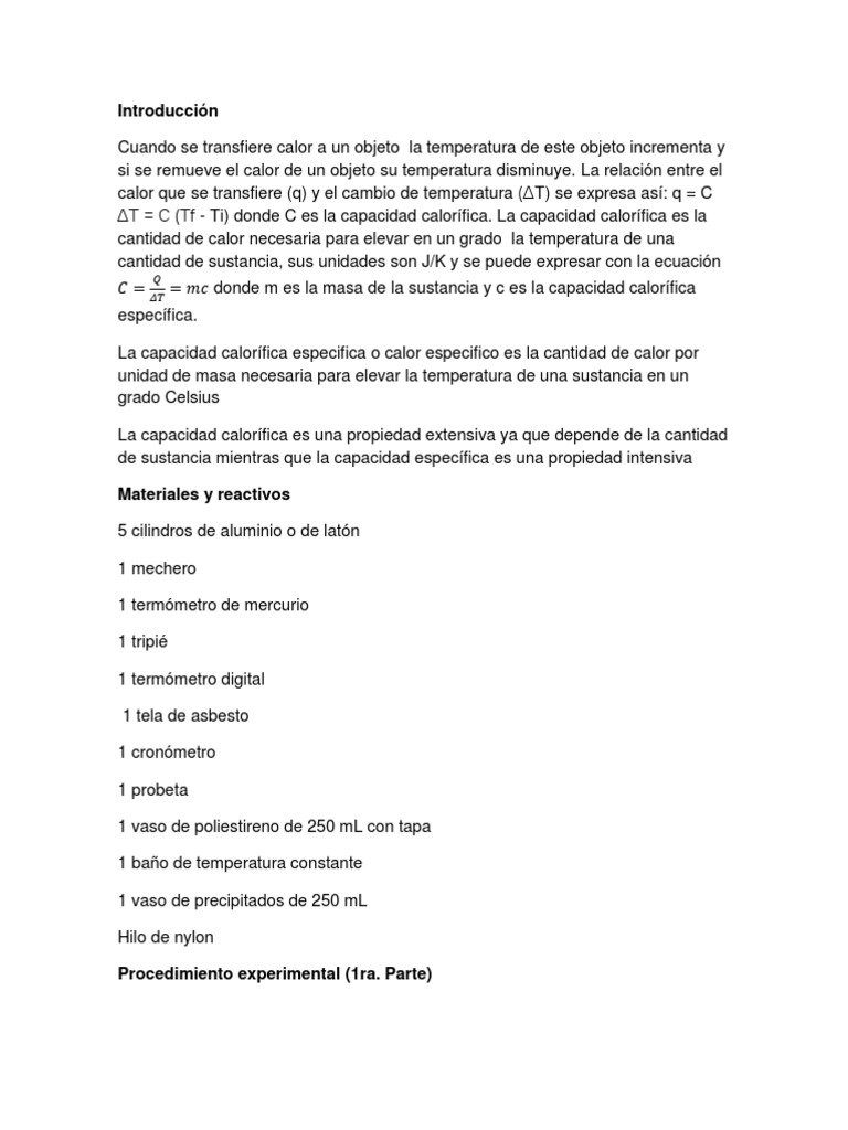 Introducción Capacidad Termica | PDF | Capacidad calorífica | Calor