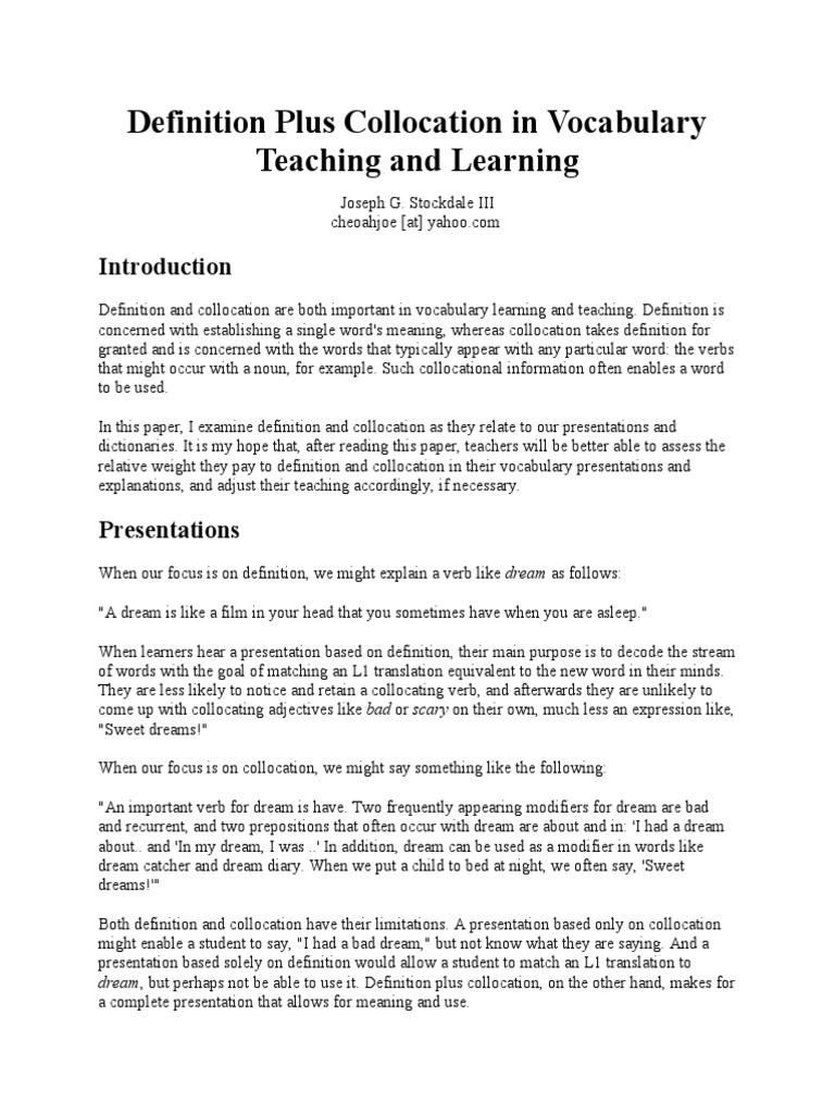 Definition Plus Collocation in Vocabulary Teaching and Learning | PDF ...