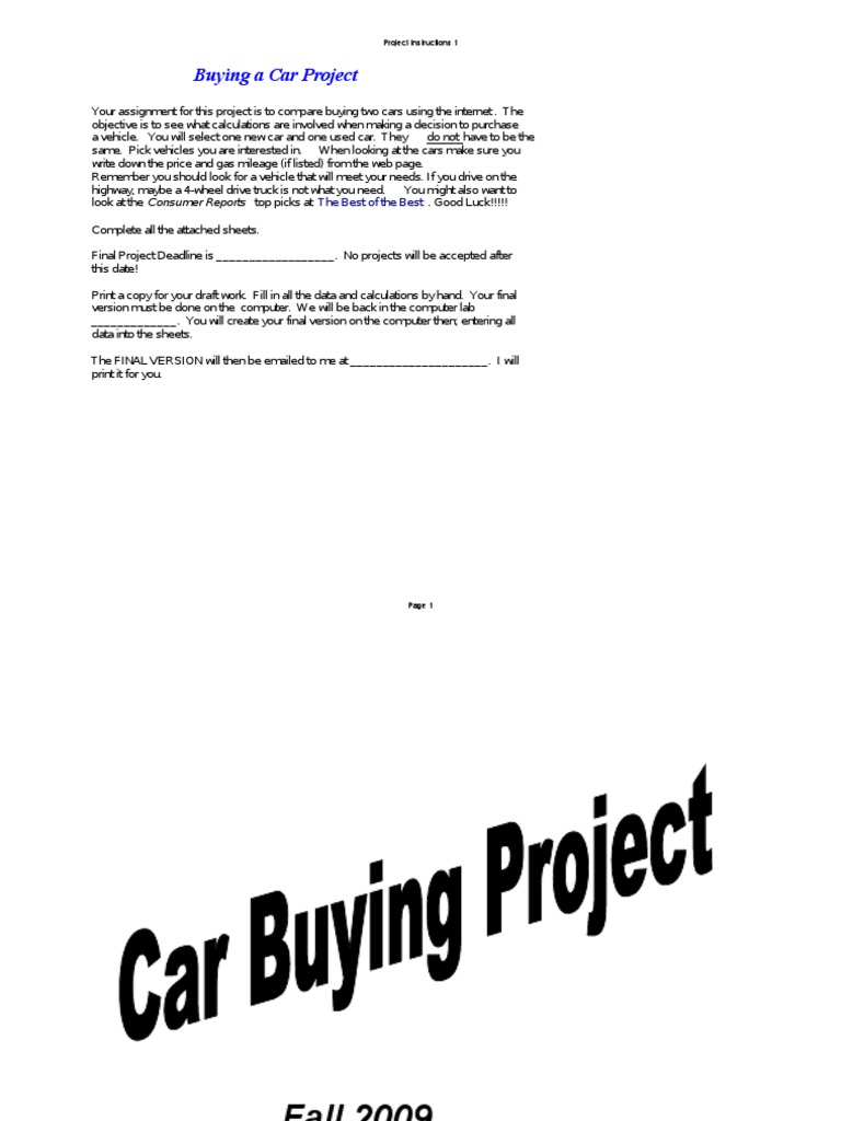 Car Buying Project XLS 95 Excel Version 1 | PDF | Annual Percentage ...