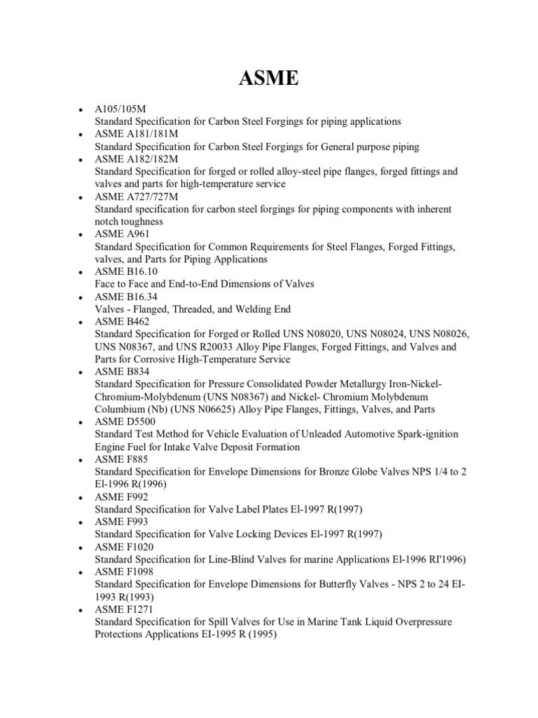 Asme Standards List | PDF