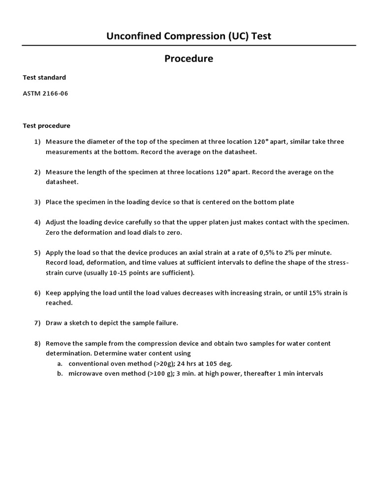Unconfined Compression Test_procedure and Data Sheet | Deformation ...