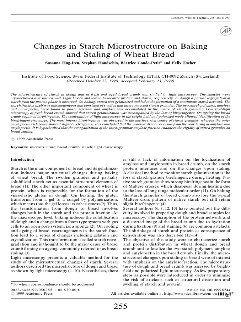 Changes in Starch Microstructure On Baking and Staling of Wheat Bread ...