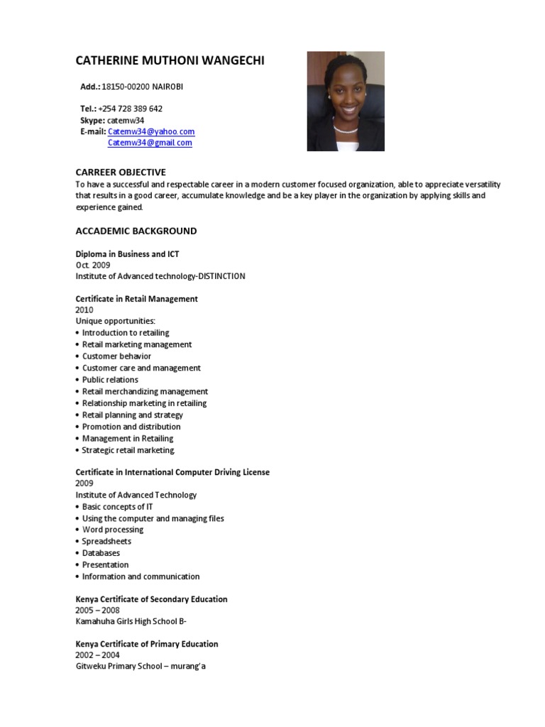 Catherine Muthoni Wangechi: Carreer Objective | PDF | Retail | Banks