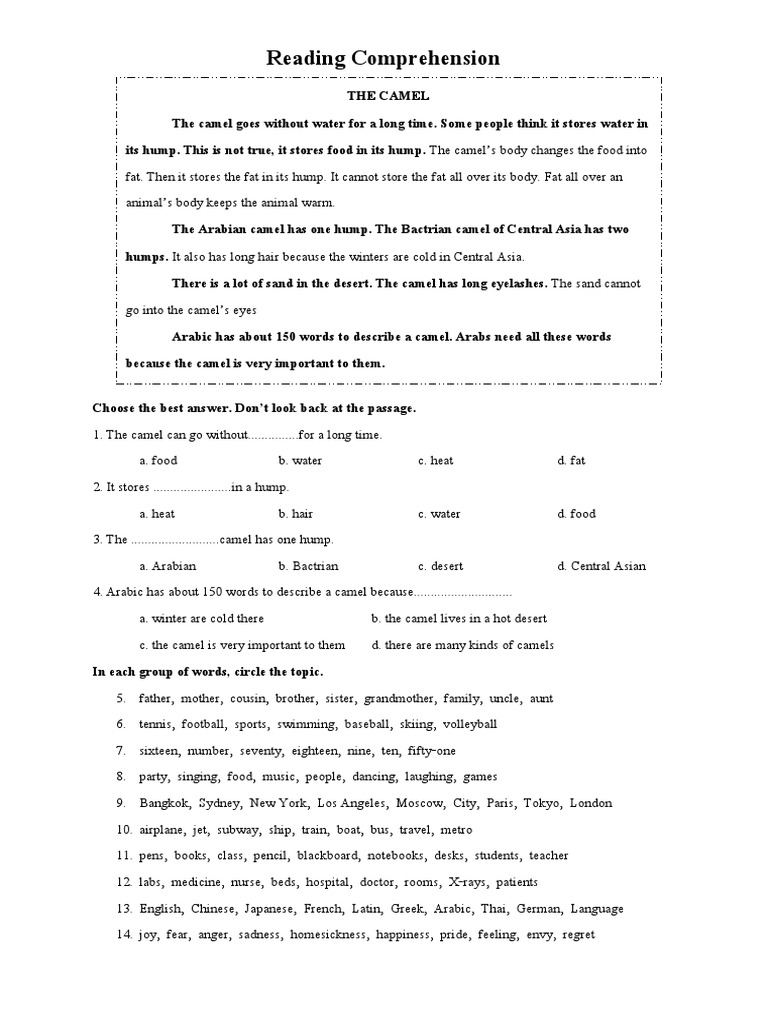 Reading Comprehension | Camel | Nature