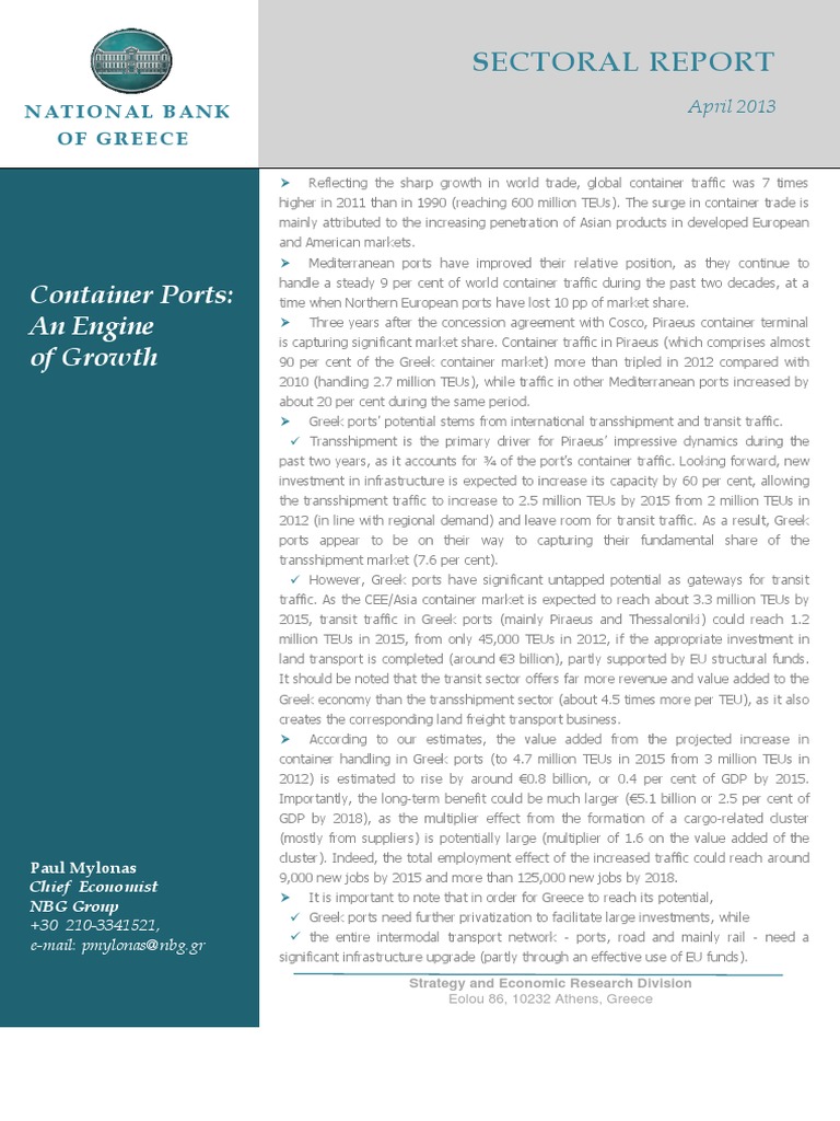 Container Ports: An Engine of Growth: Sectoral Report | PDF | Port ...