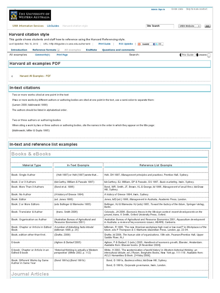 Harvard LibGuide - All Examples PDF | PDF