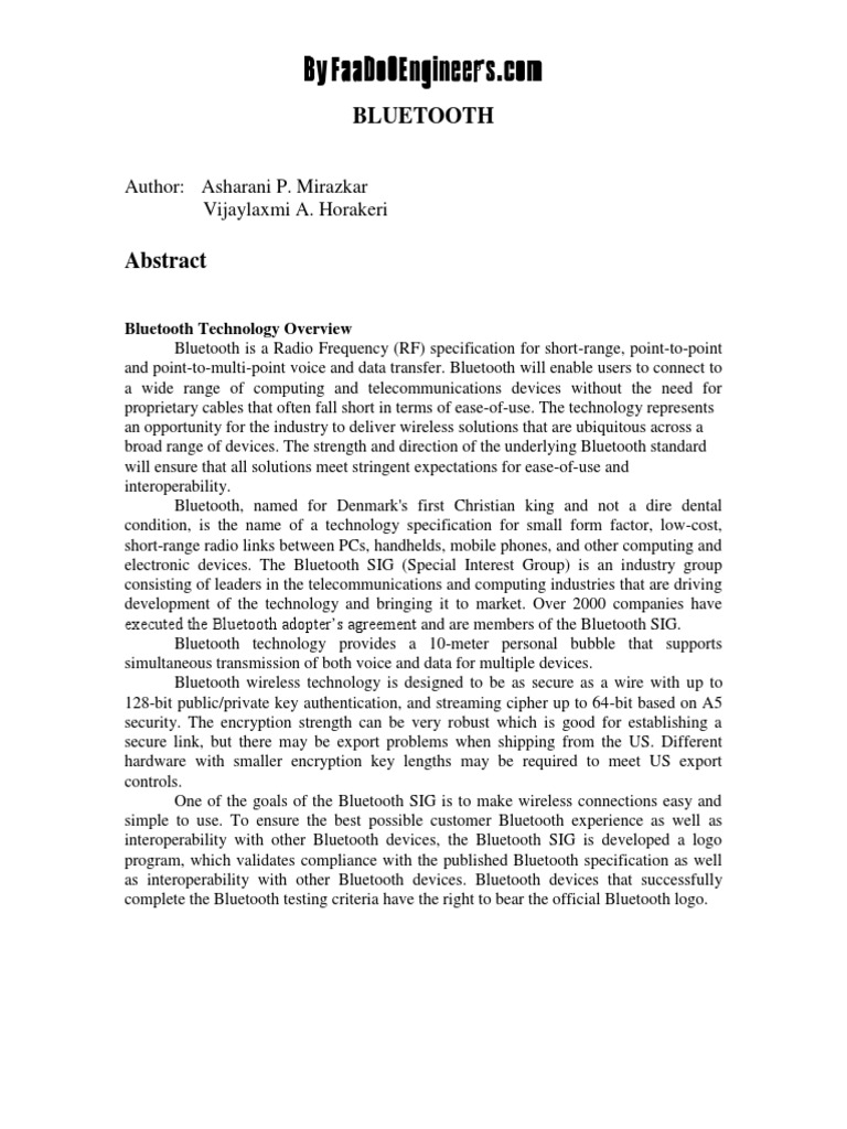 Bluetooth Technology for PDAs | PDF | Bluetooth | Personal Digital ...