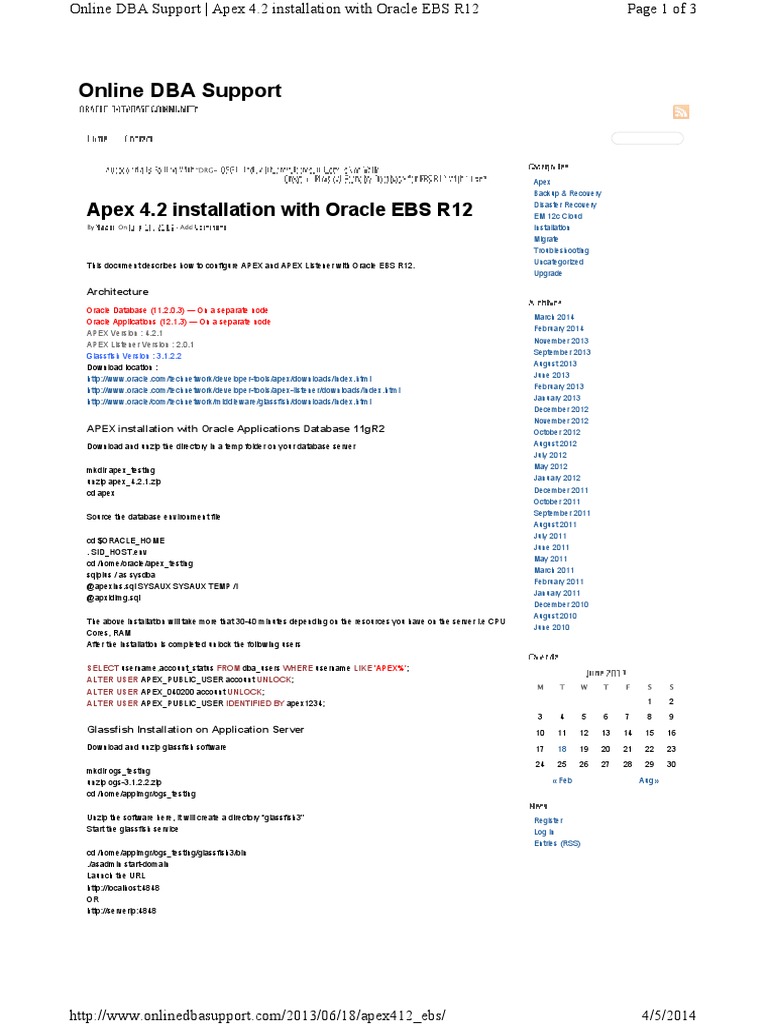APEX 4.2 Setup with Oracle EBS R12 | PDF | Oracle Database | Zip (File Format)