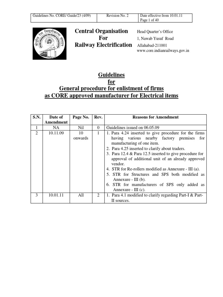 CORE Guidelines for Electrical Vendor Approval | PDF | Specification ...
