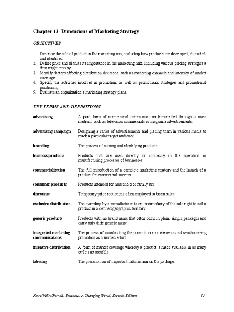 Chapter 13 Dimensions of Marketing Strategy: Objectives | PDF | Pricing ...
