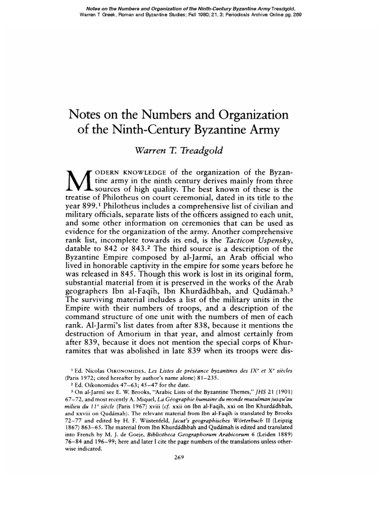Notes On The Numbers and Organization of The Ninth-Century Byzantine ...