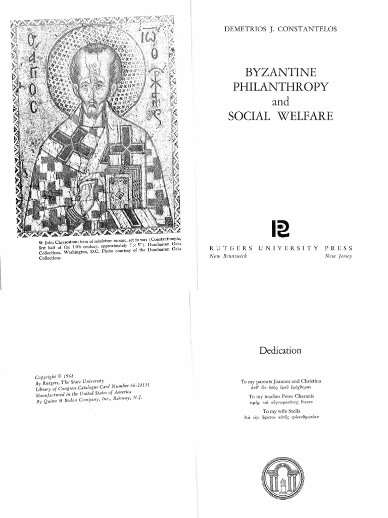 D. Constantelos, Byzantine Philanthropy and Social Welfare 1968 | PDF