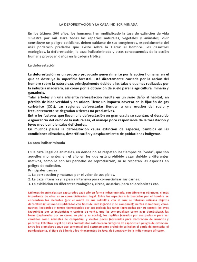 La Deforestación y La Caza Indiscriminada | PDF | Deforestación ...