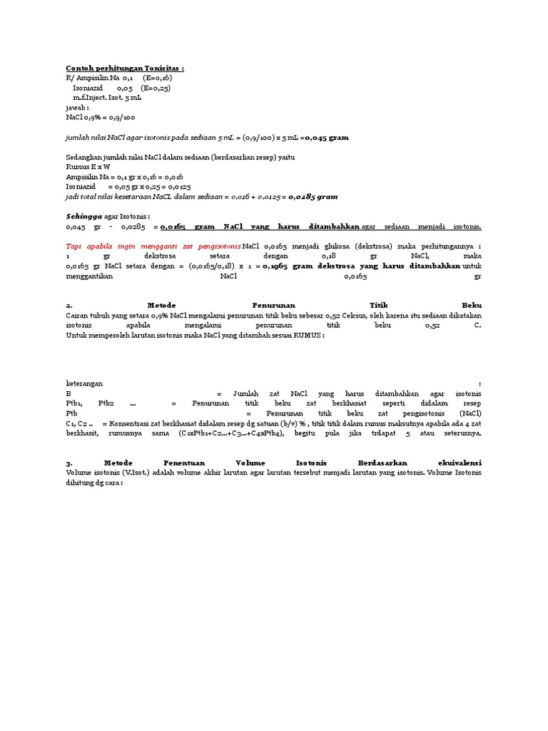 Contoh Perhitungan Tonisitas | PDF