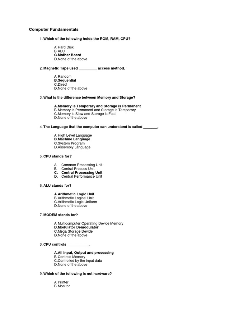 Computer Basic Questions | PDF | Computer Data Storage | Osi Model
