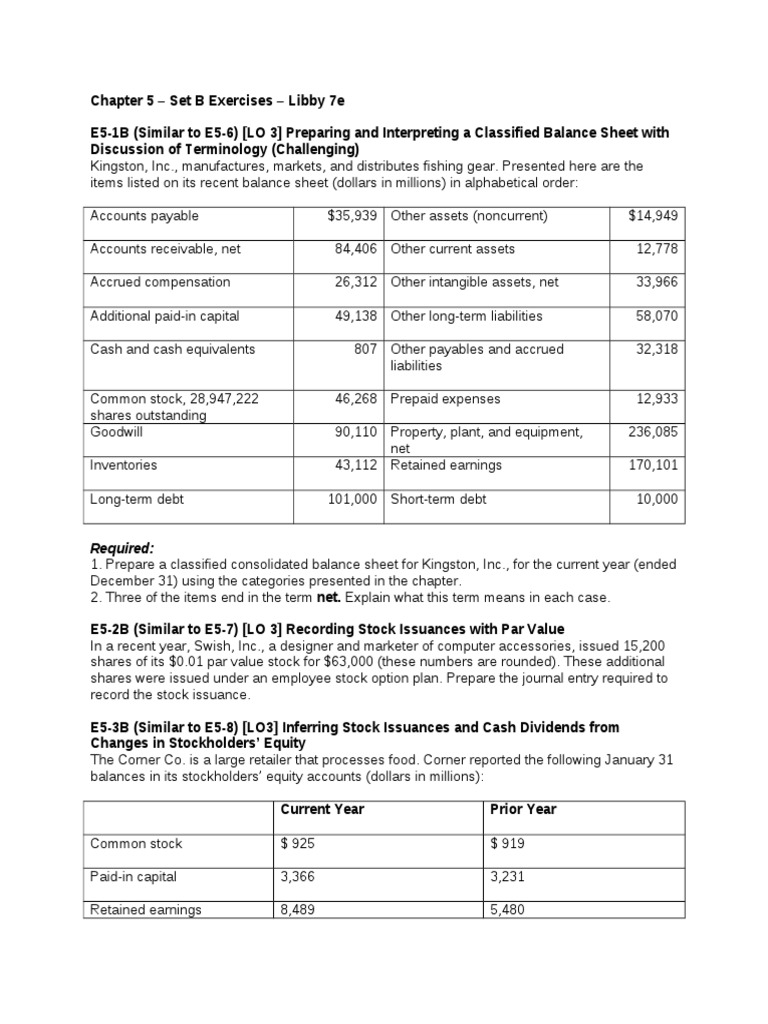 Chapter 05 B Set Exercises | PDF | Balance Sheet | Accounting