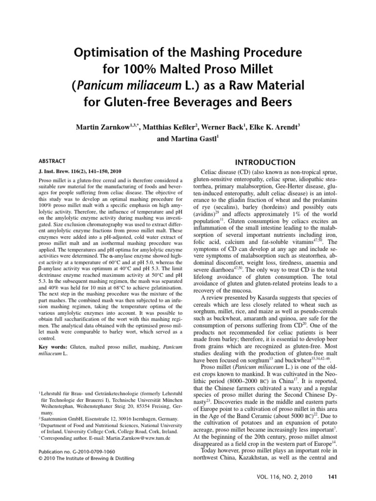 Optimisation of The Mashing Procedure For 100% Malted Proso Millet ...