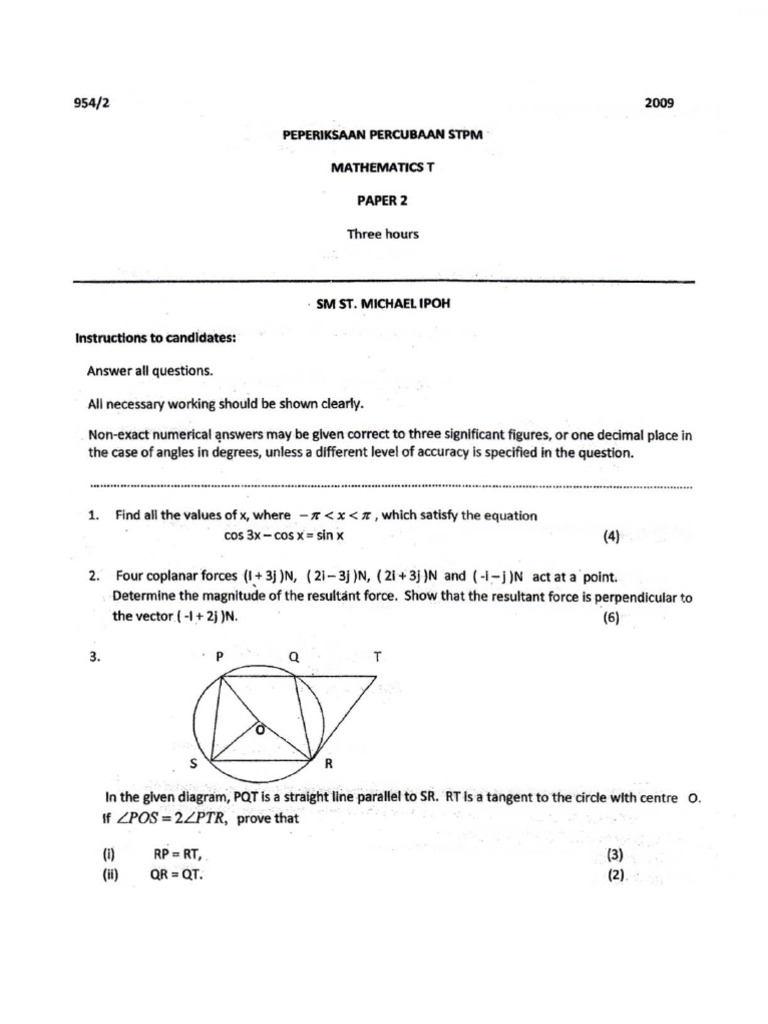 2009 Mathematics Exam Paper 2 | PDF