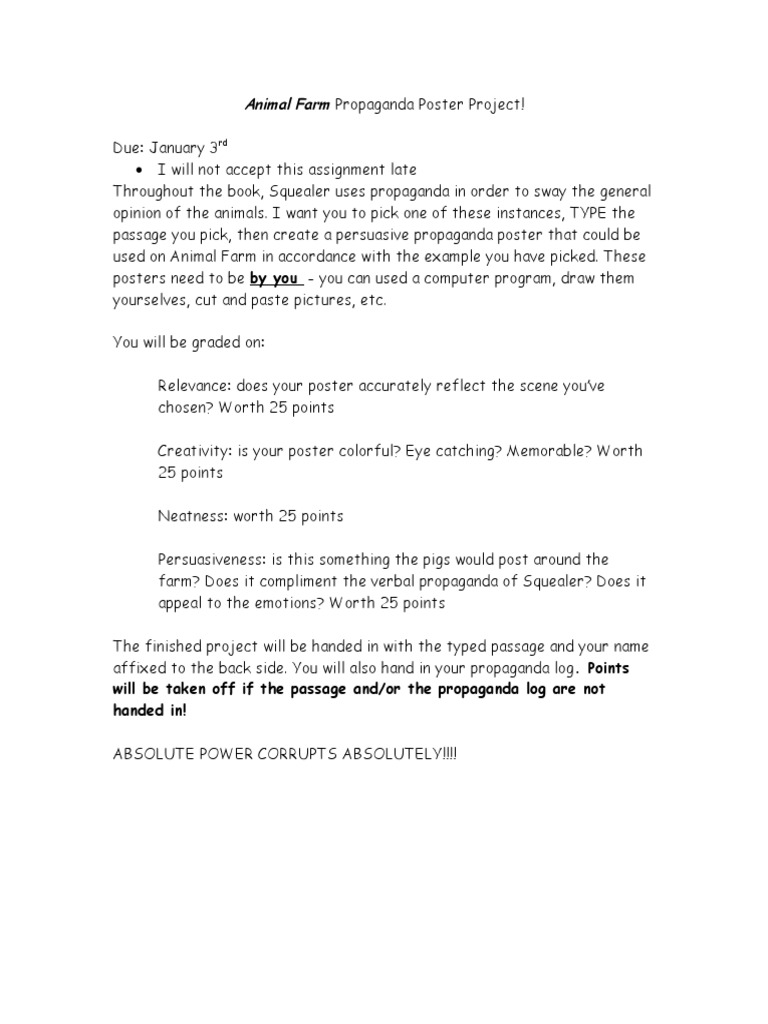 Animal Farm Propaganda Poster Project | PDF | Media Manipulation ...