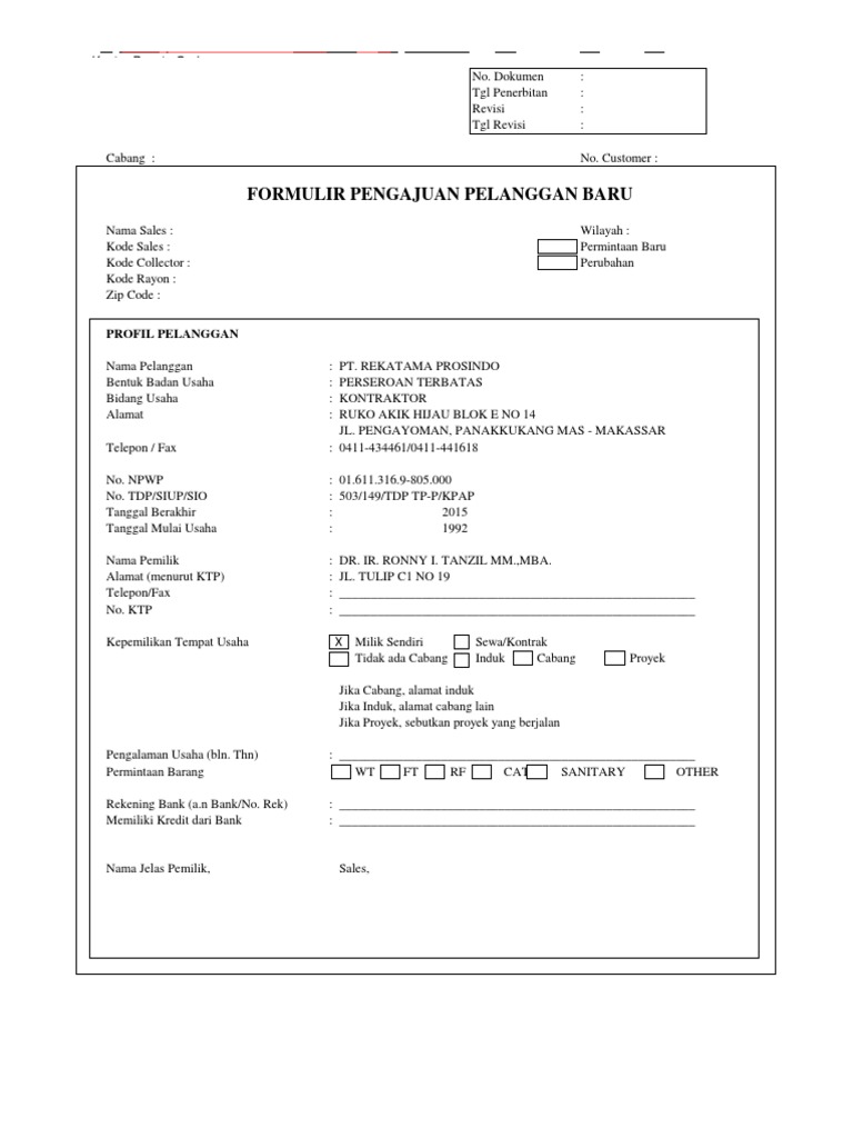 Form Pelanggan Baru | PDF