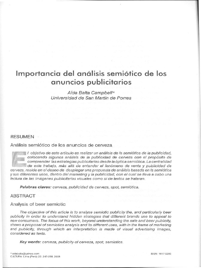 Importancia Del Análisis Semiótico en Los Anuncios Publicitarios | PDF