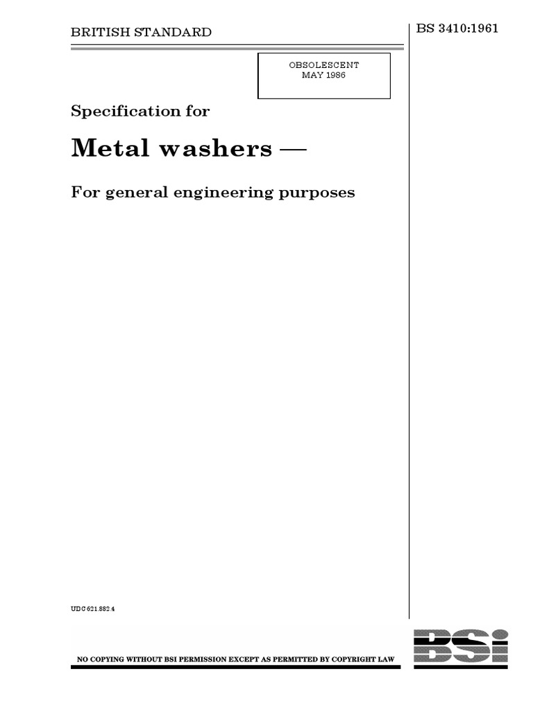 BS 3410 1961 Washers | PDF | Screw | Washer (Hardware)