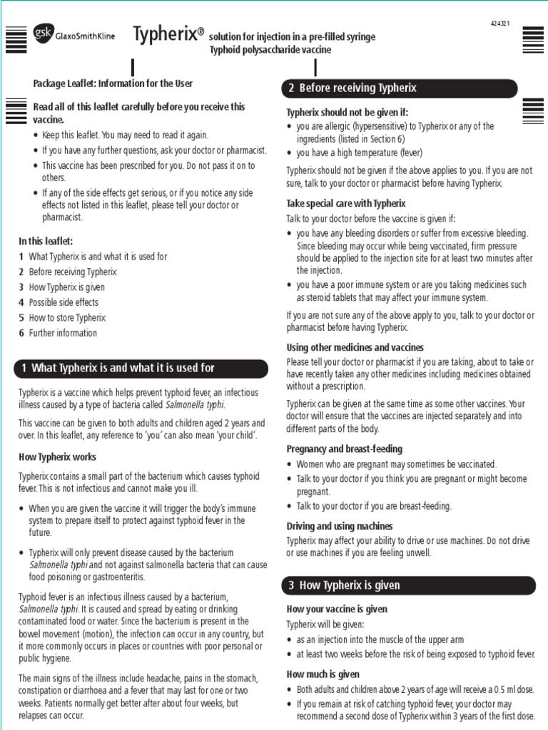 Typherix Typhoid Vaccine Info | Clinical Medicine | Rtt