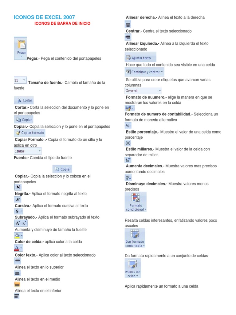 Iconos y Funciones de Excel 2007 | PDF