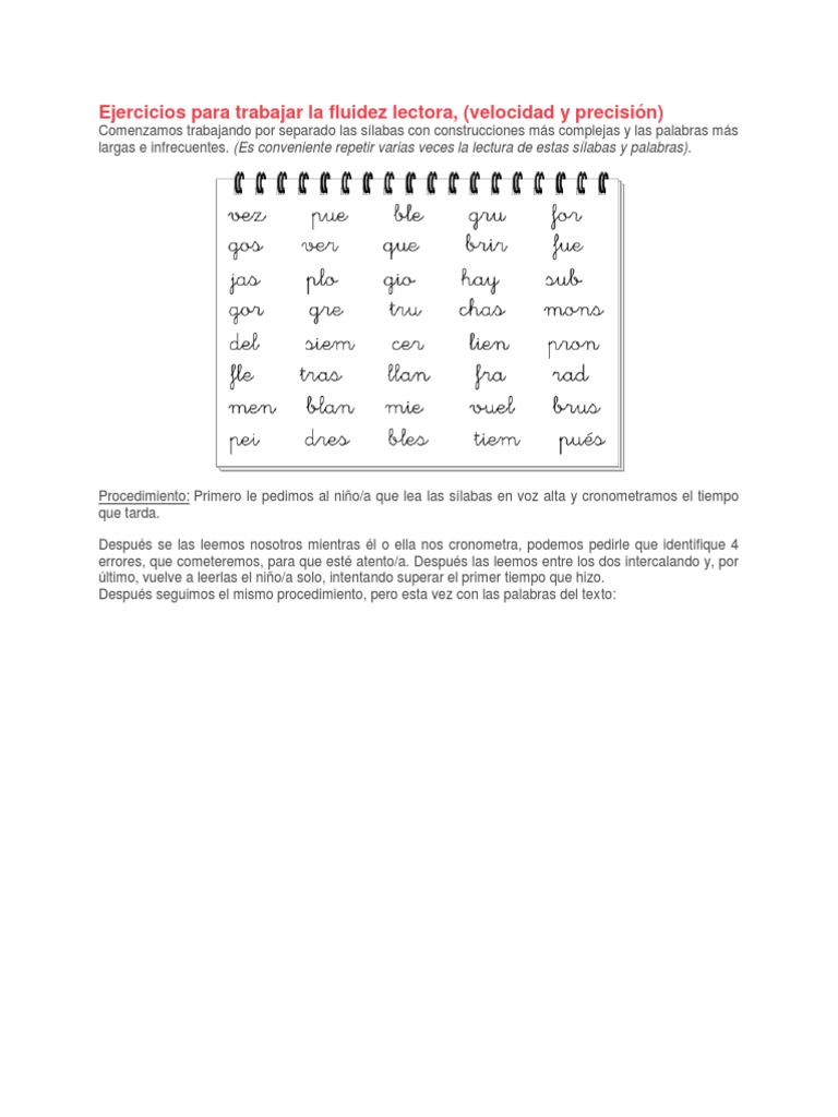 Ejercicios para Trabajar La Fluidez Lectora | PDF | Artes del Lenguaje ...