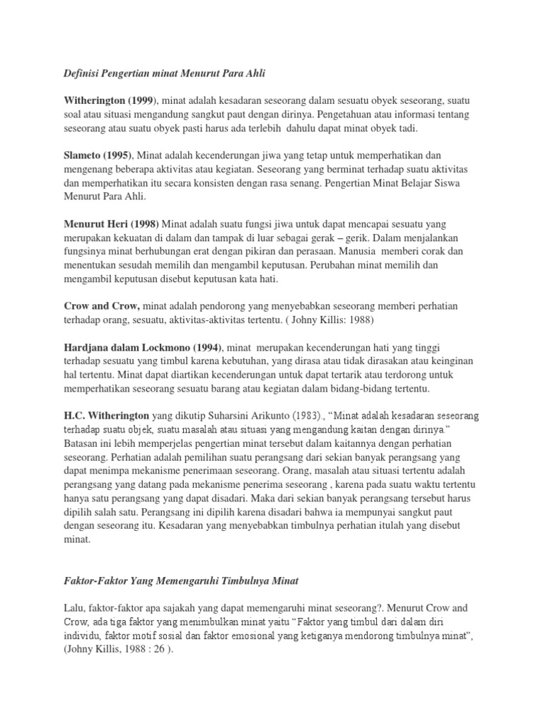 Definisi Pengertian Minat Menurut para Ahli | PDF