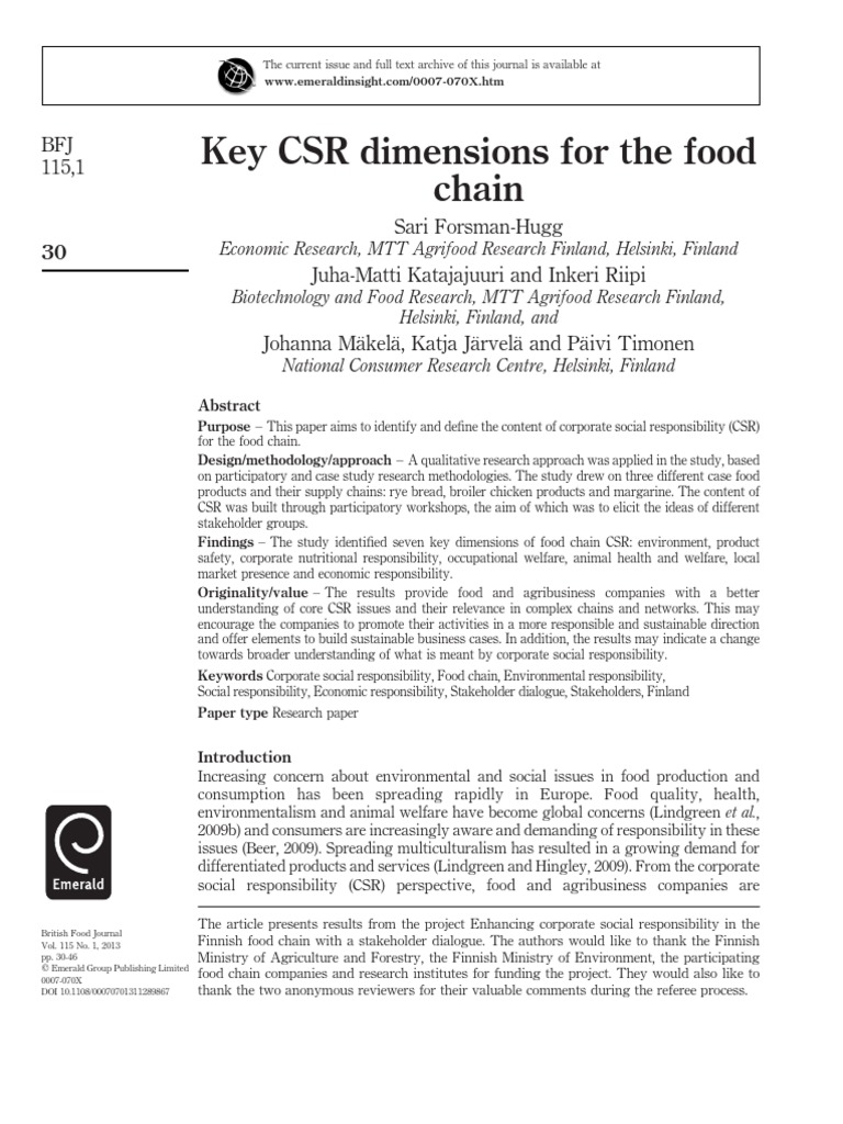 Key CSR Dimensions For The Food Supply Chain | PDF | Corporate Social ...