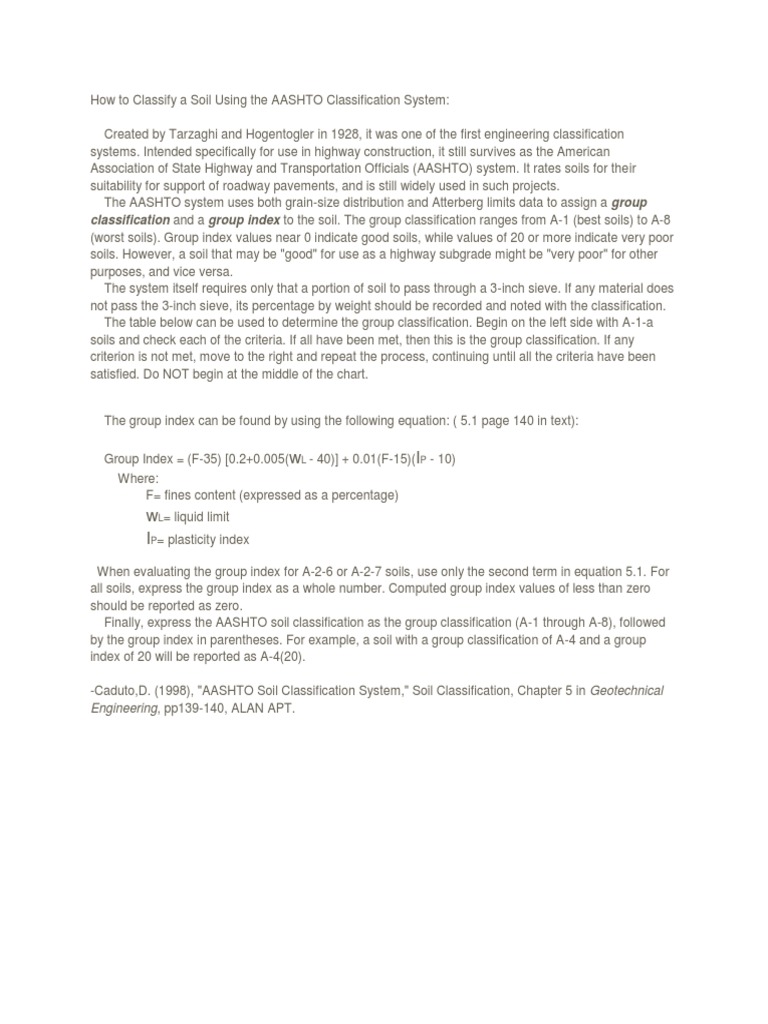 How To Classify A Soil Using The AASHTO Classification System | PDF ...