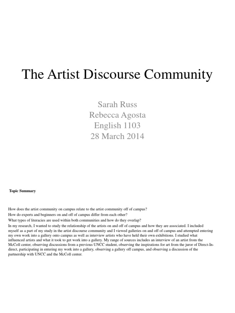 Exploring the Artist Discourse Community | PDF | Semiotics ...