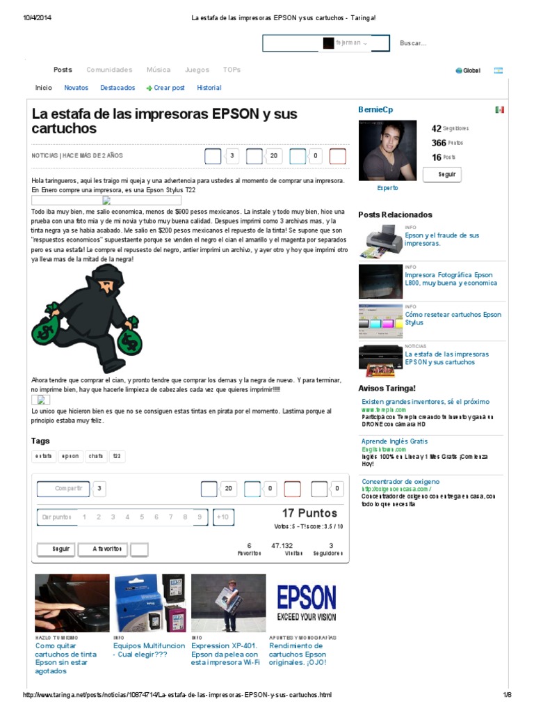La Estafa de Las Impresoras EPSON y Sus Cartuchos - Taringa! | PDF ...