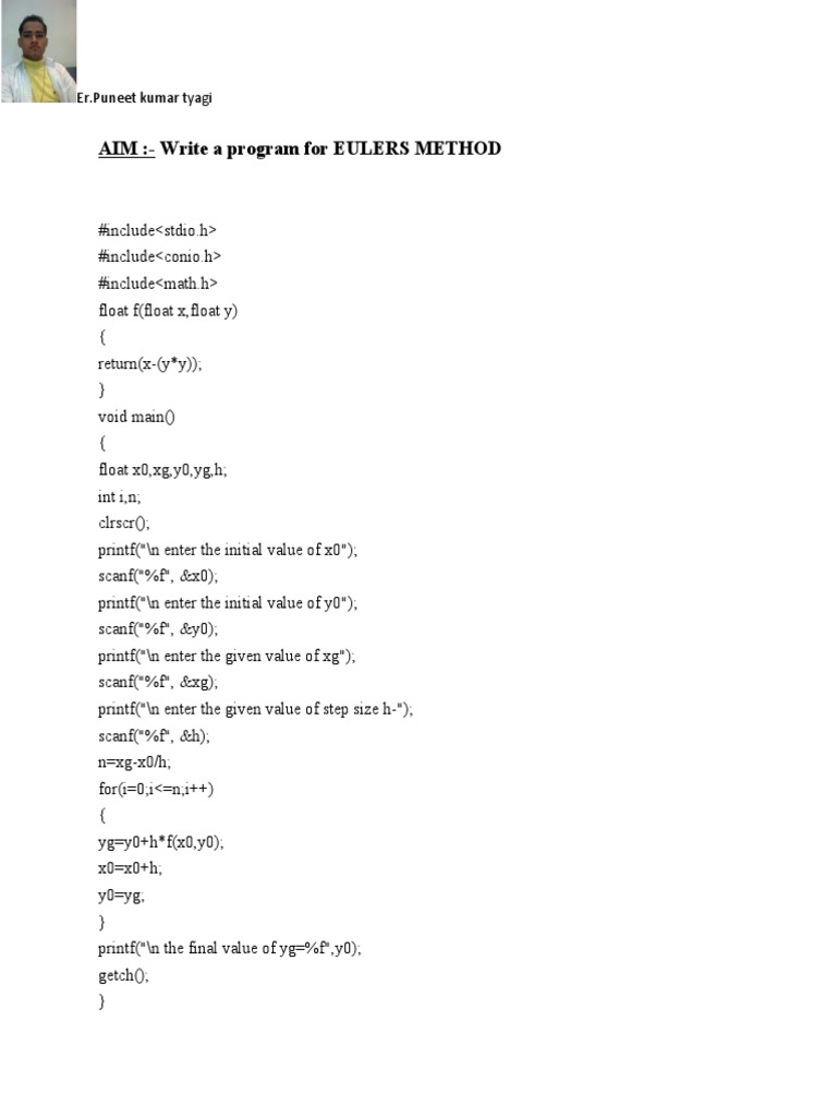 Euler's Method C Program Example | PDF