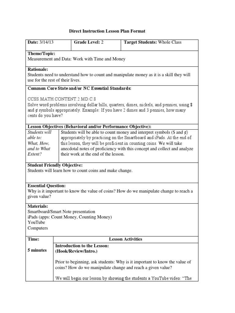 Counting Money Lesson Plan | United States Dollar | Learning Styles