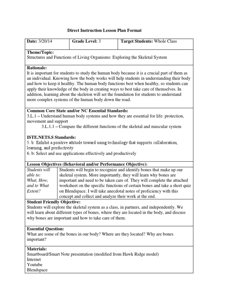 Skeletal System Lesson Plan | PDF | Learning Styles | Lesson Plan