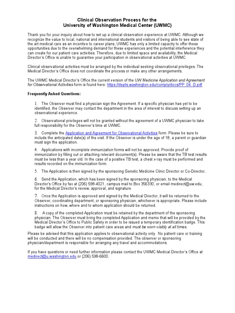 Clinical Observership Process For UWMC 2010 | PDF | Service Industries ...