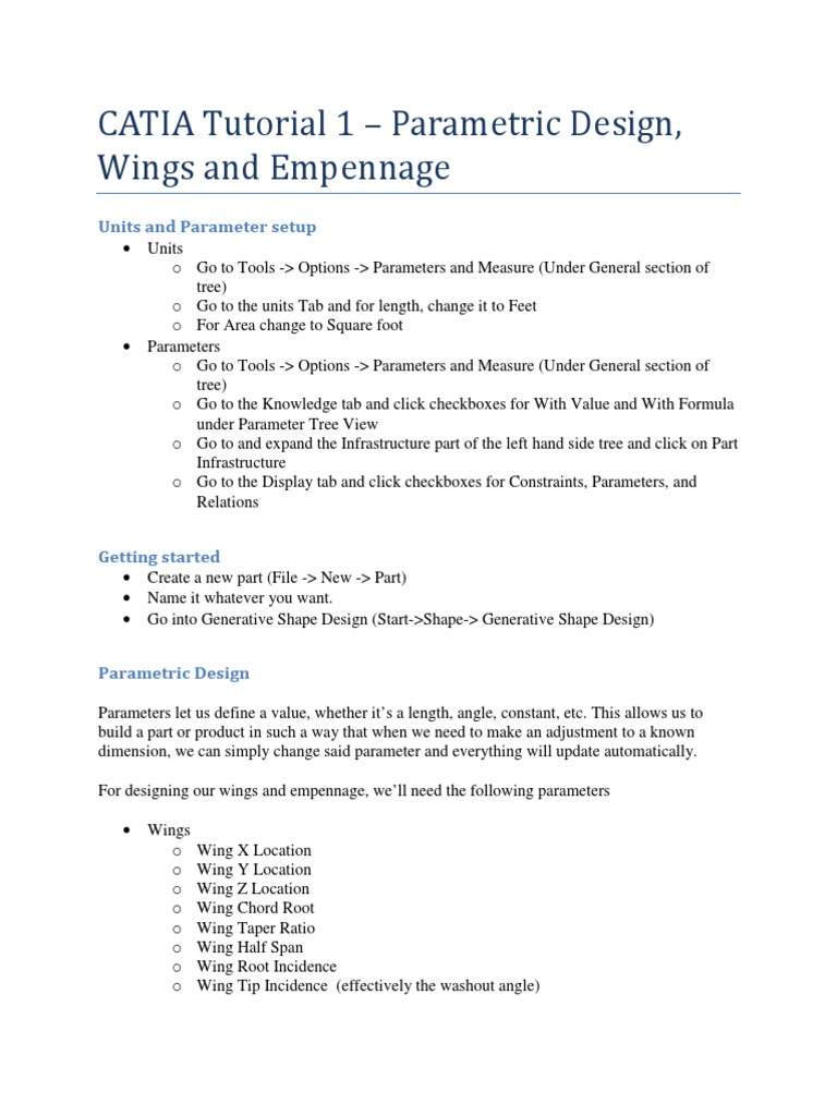 CATIA Wings and Empennage Setup Guide | PDF | Airfoil | Empennage